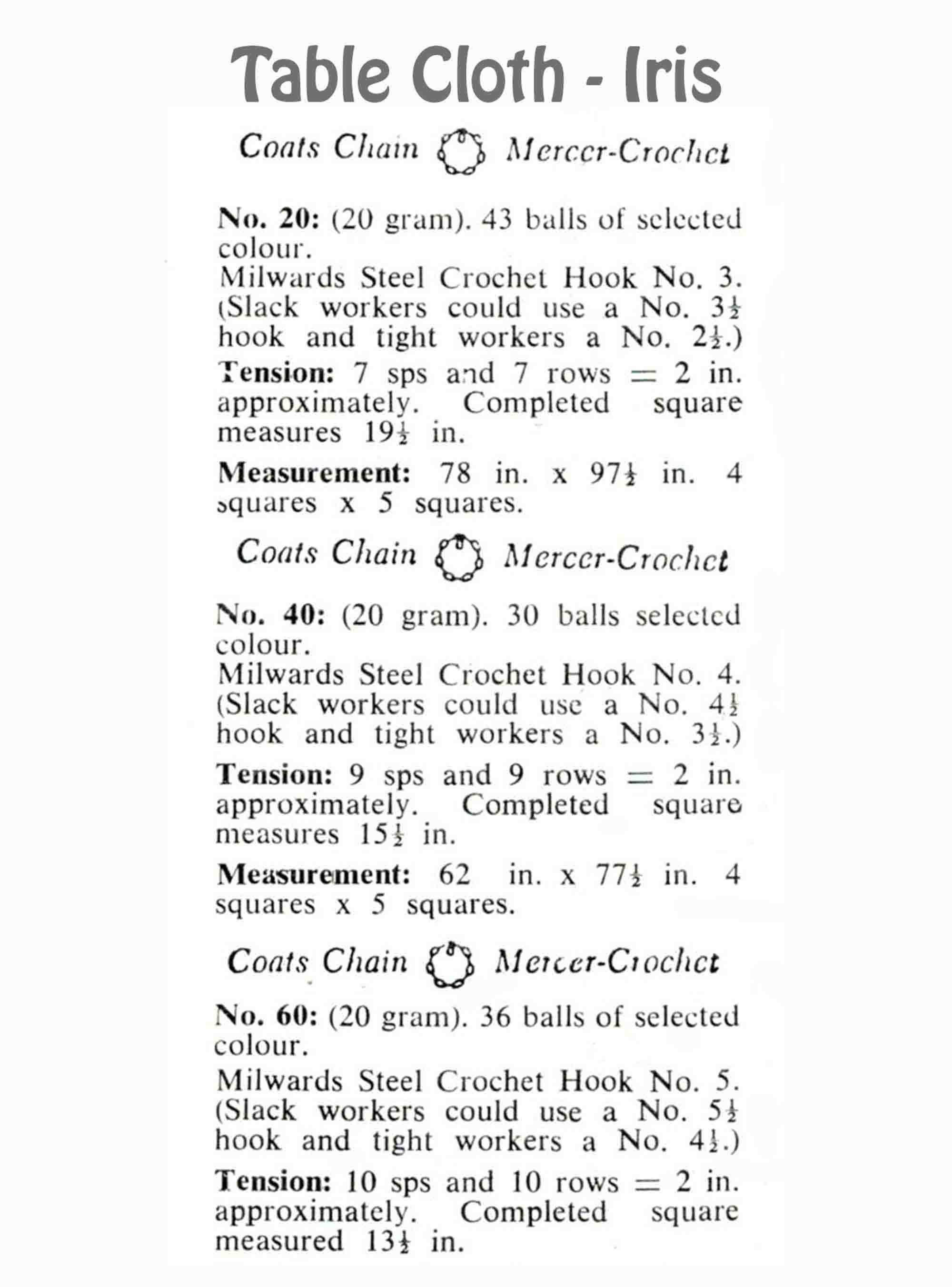 Table Cloth Iris Filet Crochet Pattern Using No. 20 - Etsy