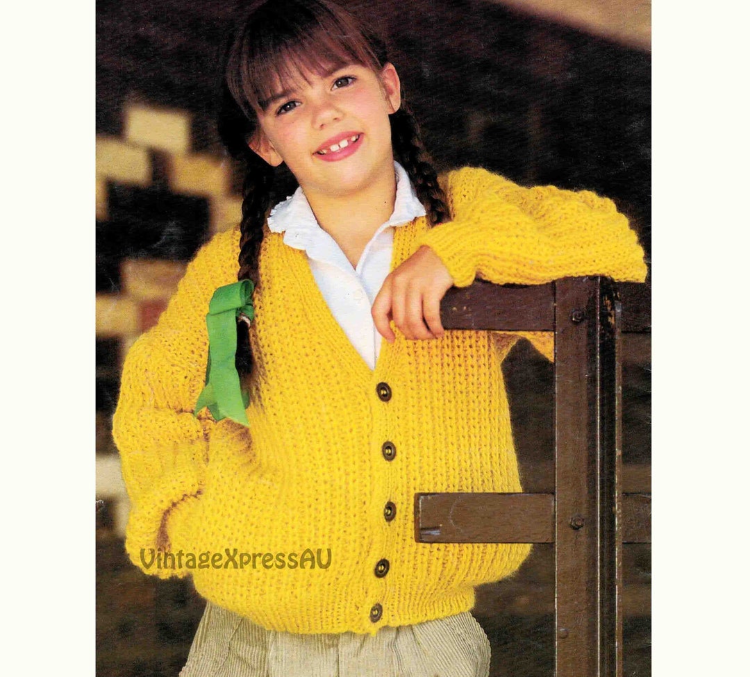 Ribbed Cardigan Child 6-14 Years Knitting Pattern EASY KNIT 12 Ply ...