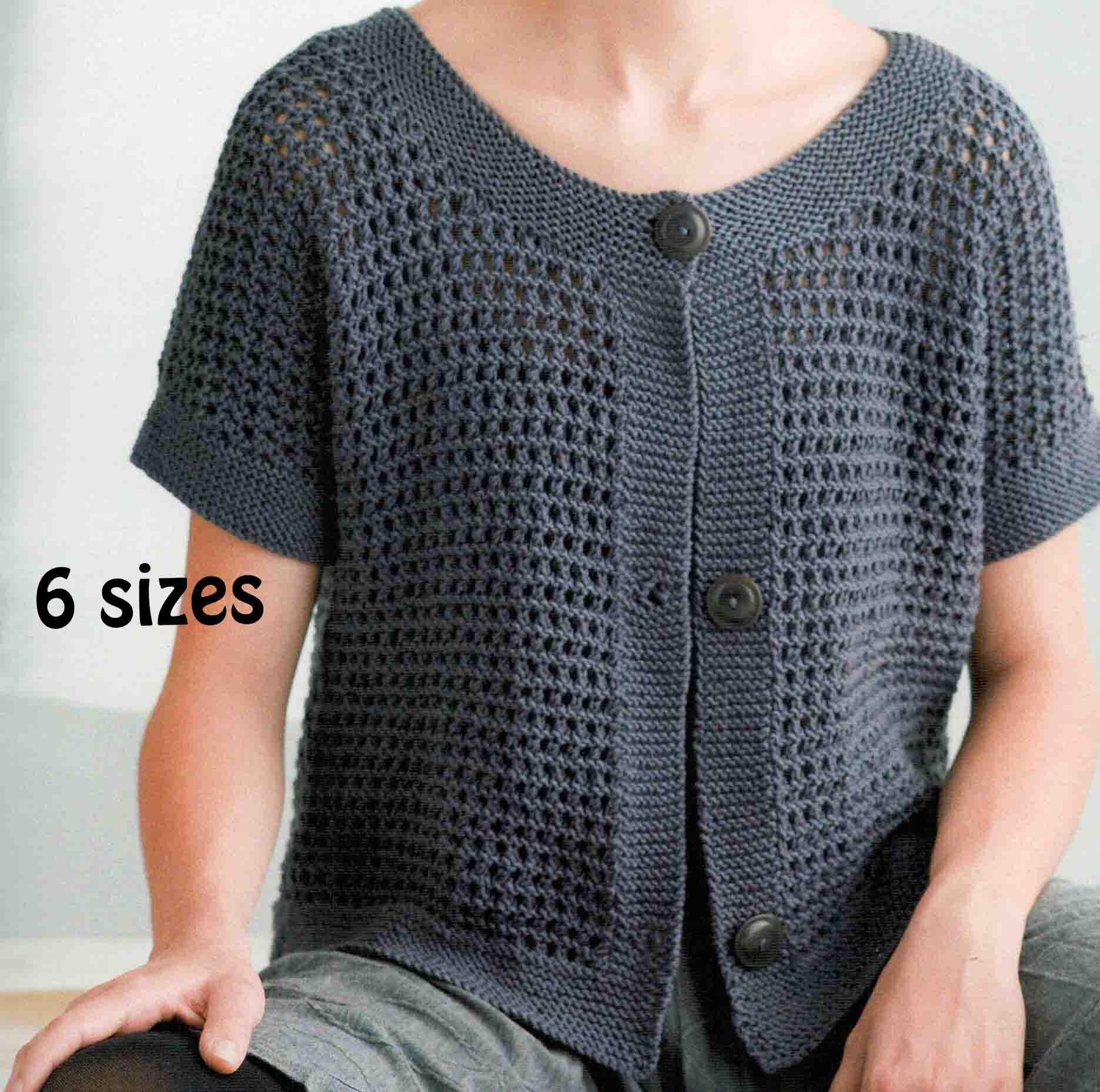 Women and Girls Short Sleeve Cardigan Knitting Pattern 6 Sizes 65-115cm ...