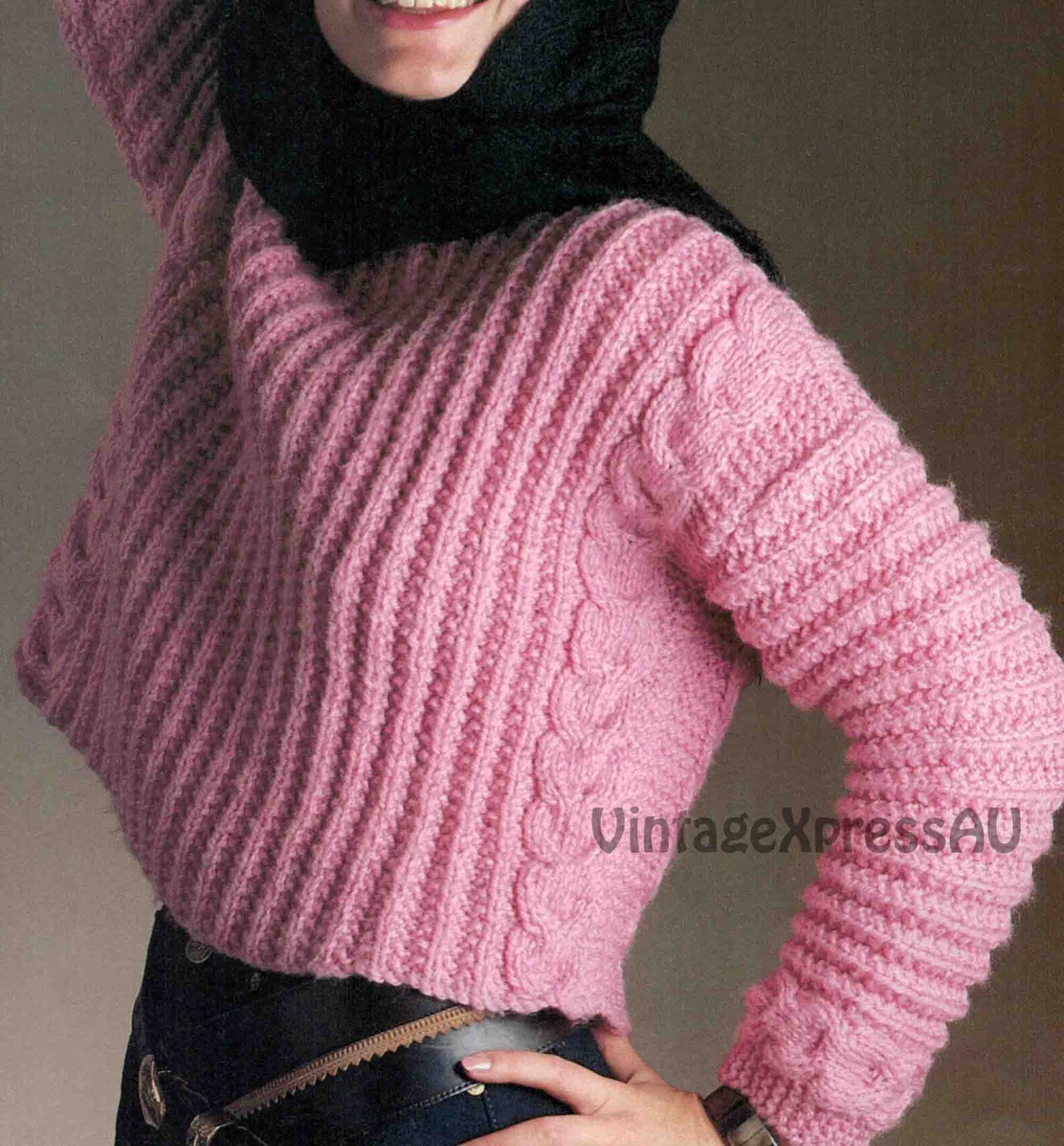 Chunky Rib Cropped Cable Sweater Knitting Pattern 12 Ply Women's 5 ...