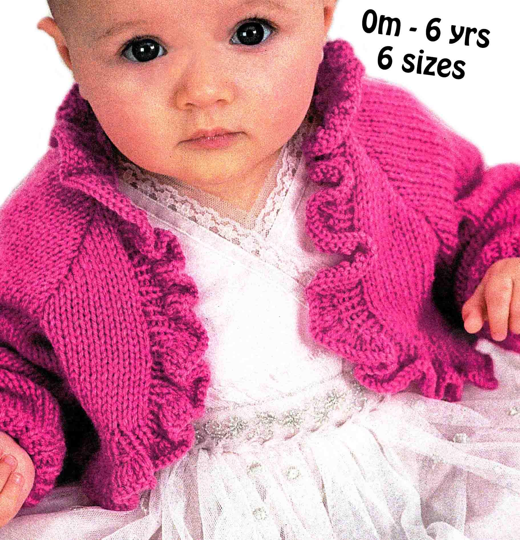 Baby and Child Bolero With Frilled Edges Knitting Pattern 0m-6yrs 16 ...