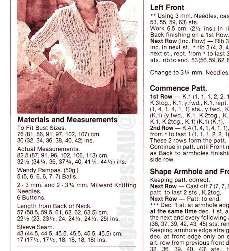 Lacy Openwork Cardigan Knitting Pattern DK 8 Ply Lady's 7 - Etsy