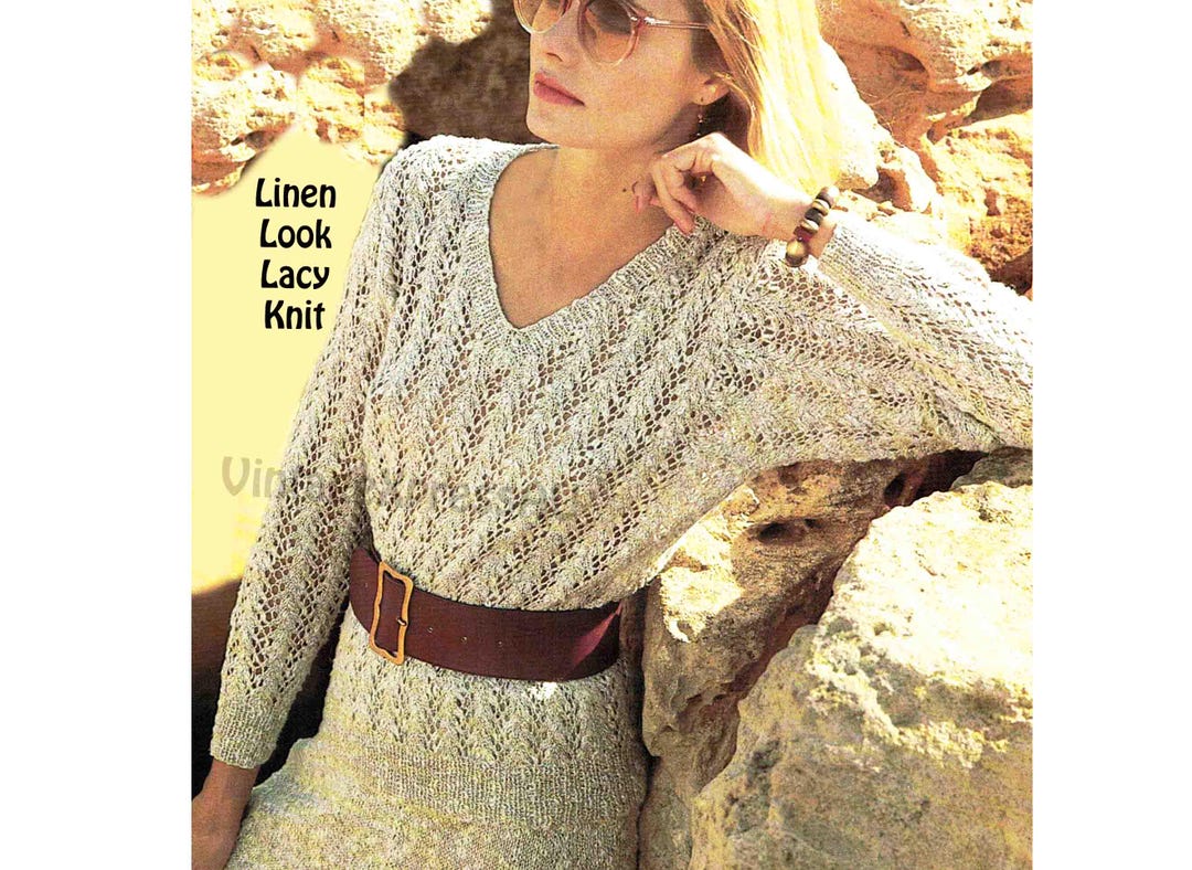 Linen Look Lacy Sweater Knitting Pattern Women 6 Sizes 32-42in 81 ...