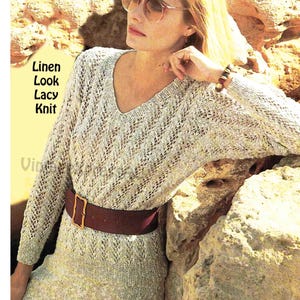 Linen Look Lacy Sweater Knitting Pattern Women 6 Sizes 32-42in 81 ...