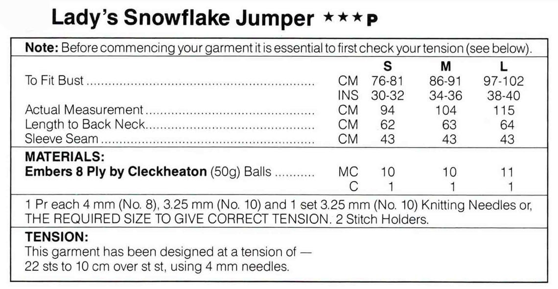 Snowflake Sweater Knitting Pattern Women 3 Sizes S-M-L 30-40in 76-102cm ...