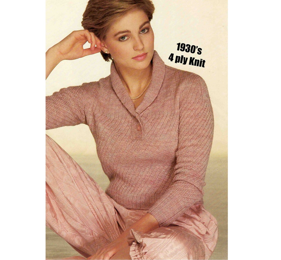 Diagonal Pattern Sweater Knitting Pattern Women 3 Sizes 34-38" 87-97cm ...