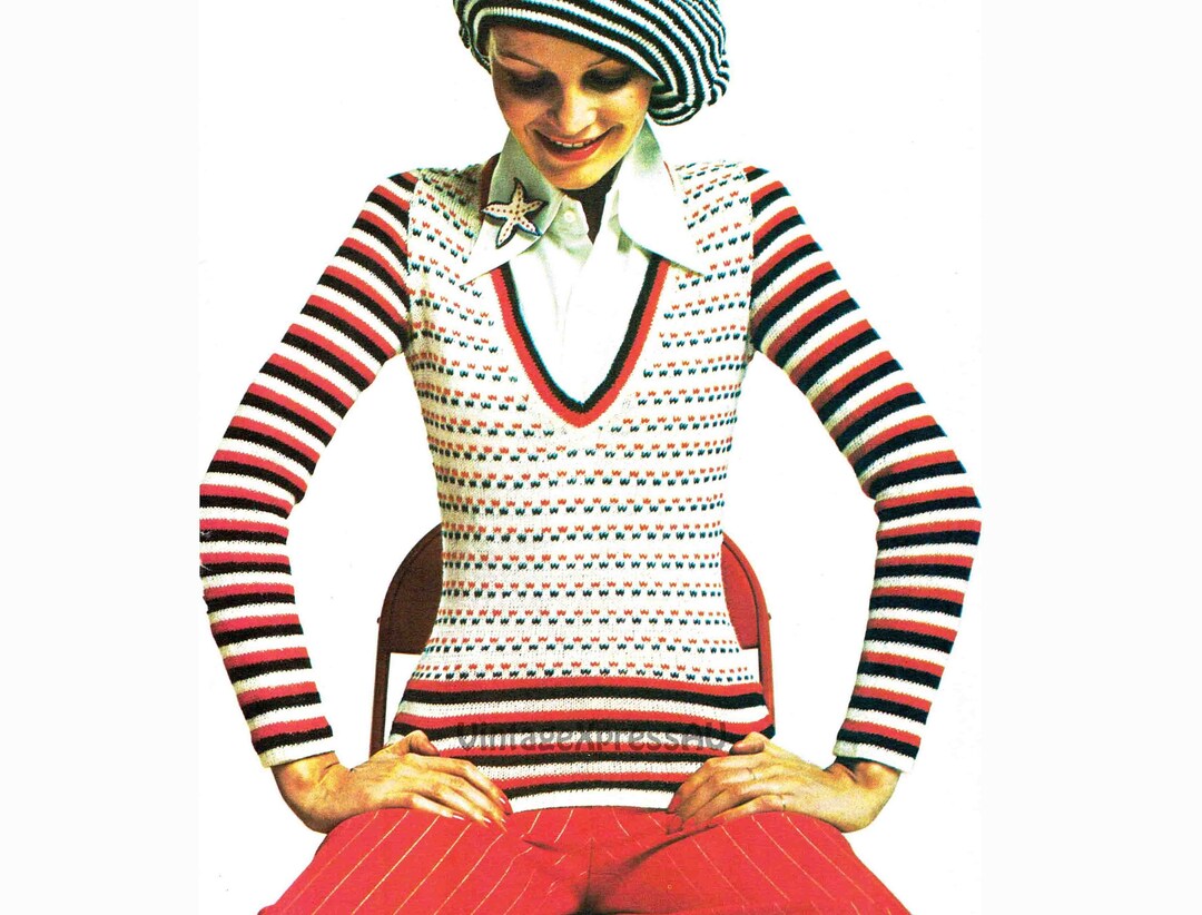 Stripes & Spots Sweater Knitting Pattern 4 Ply Lady's 3 - Etsy