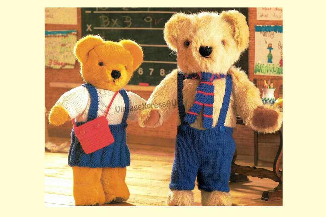 Teddy Bear School Uniforms Knitting Pattern DK 8 Ply Toy Teddies 3 ...