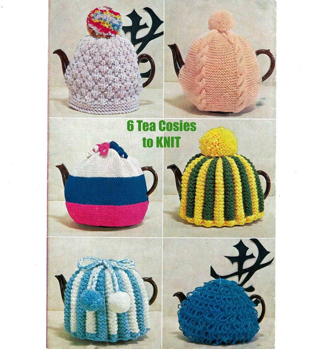 Tea Cosy X 6 Knitting Pattern in ENGLISH Tea Cosies 4 8 10 or 12 Ply ...