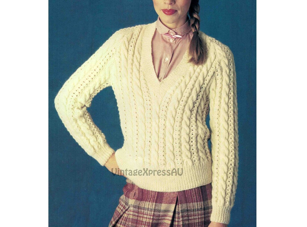 Cable Lace Sweater Knitting Pattern in ENGLISH Women's 7 Sizes 75-95cm ...