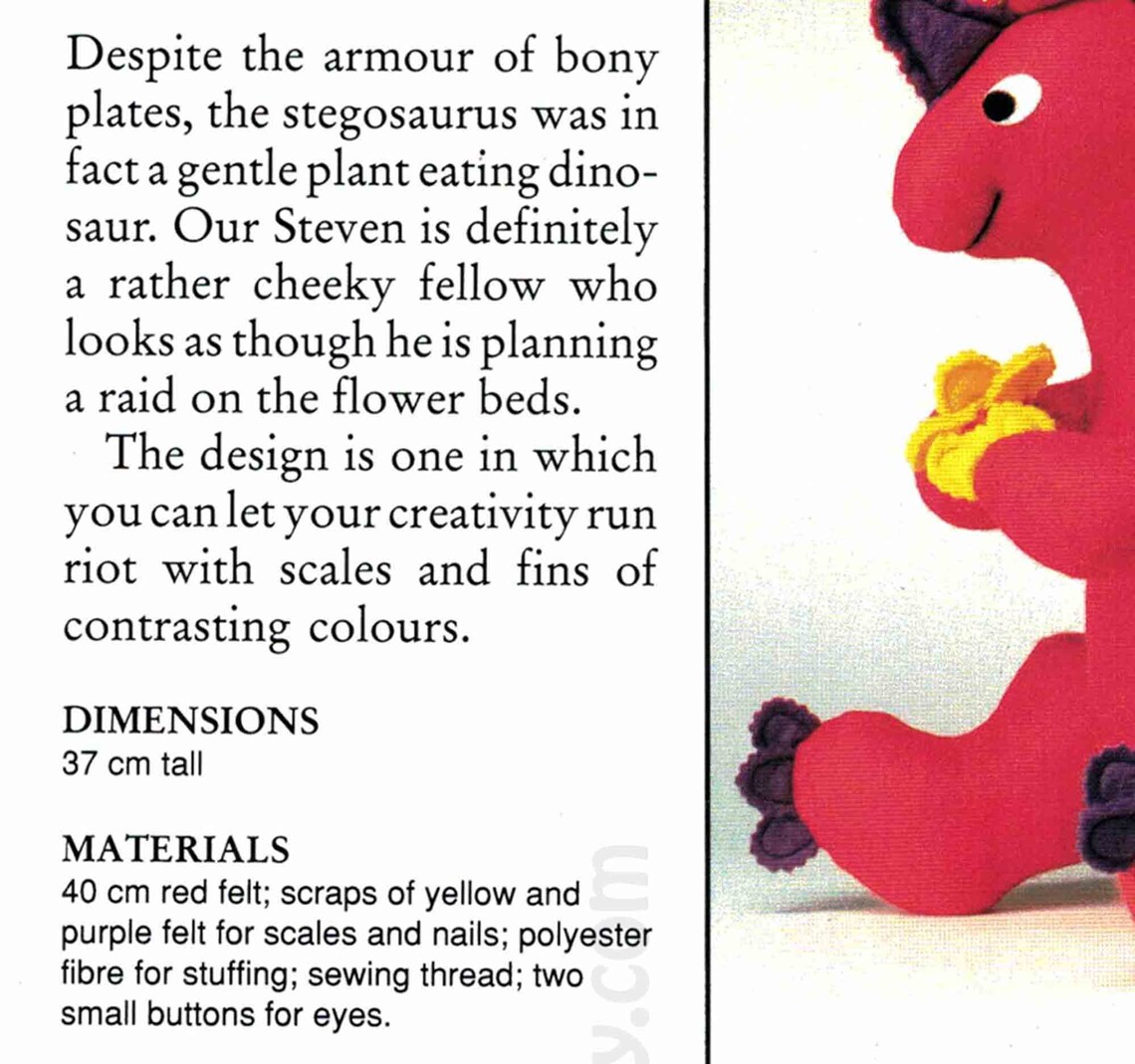 Dinosaur Soft Toys Sewing Pattern Felt Dinosaurs 26" 66cm Brontosaurus ...