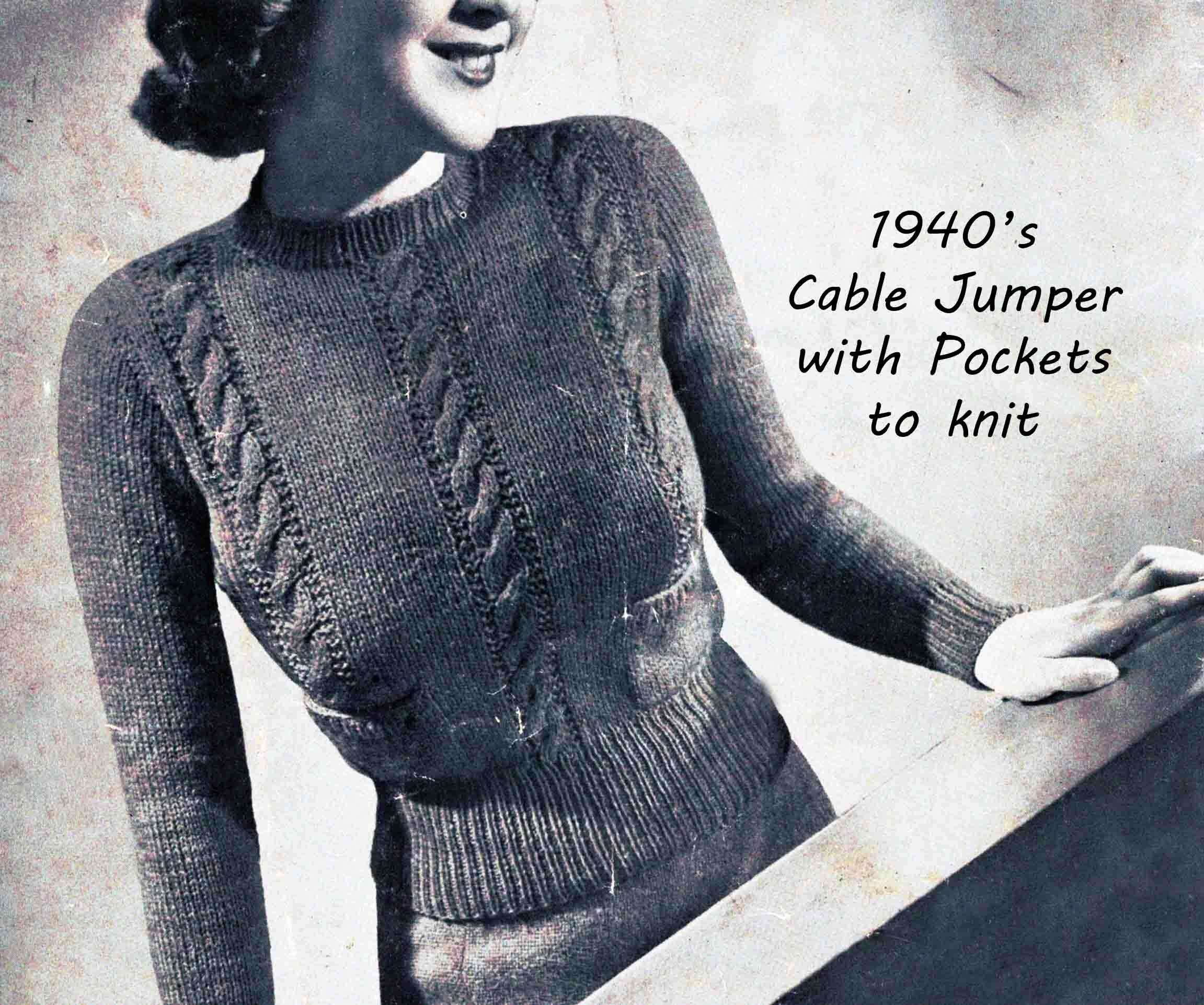 1940's Pin-up Girl Cable Jumper With Pockets Knitting - Etsy
