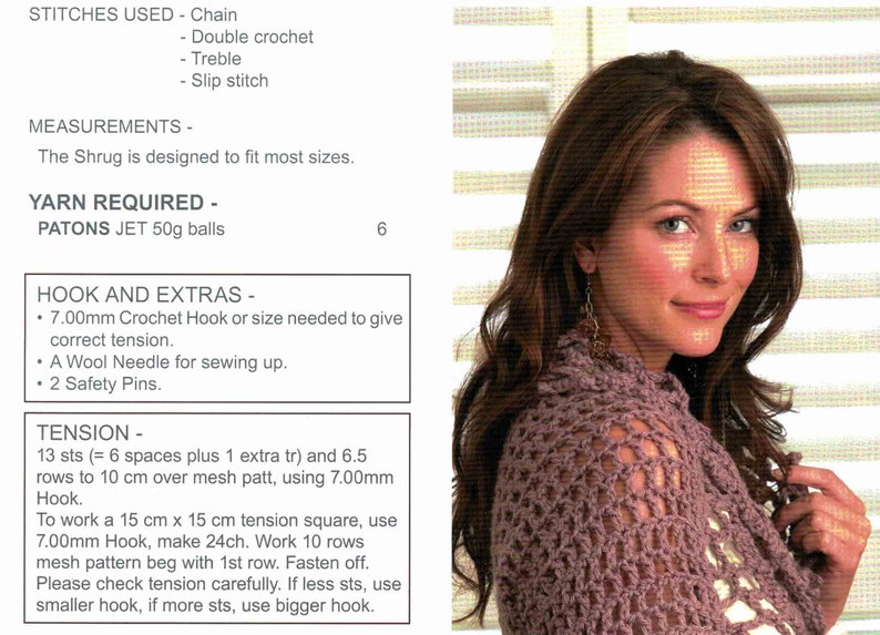 Shrug Mesh Crochet Pattern Includes Crocheted Flower 12 Ply Women's One ...