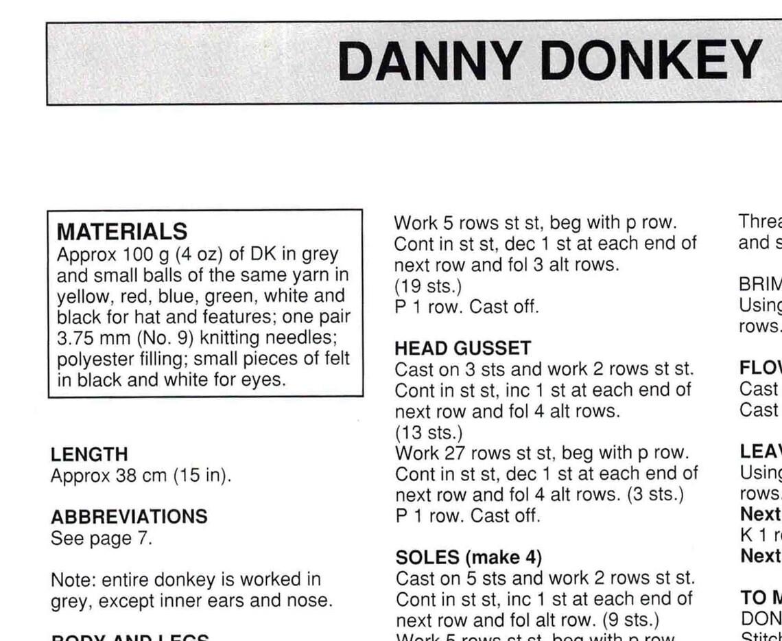 Danny DONKEY Knitting Pattern DK Soft Toy Length 38cm 15 | Etsy