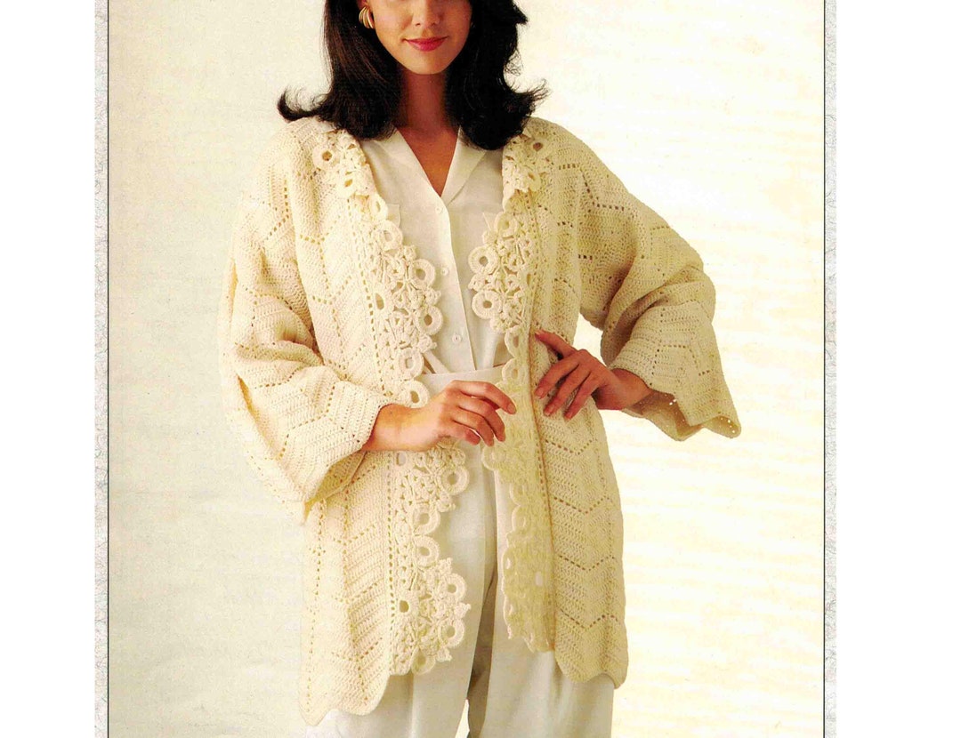 Open Front Jacket Crochet Pattern With Motifs Edge Women 1-size ...