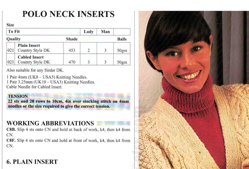 Polo Neck Inserts Knitting Pattern Cable and Stocking Stitch - Etsy UK