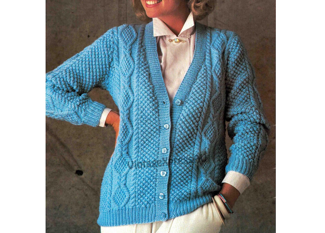 Aran Classic Cardigan Knitting Pattern Women 3 Sizes 85-95cms Lady's ...