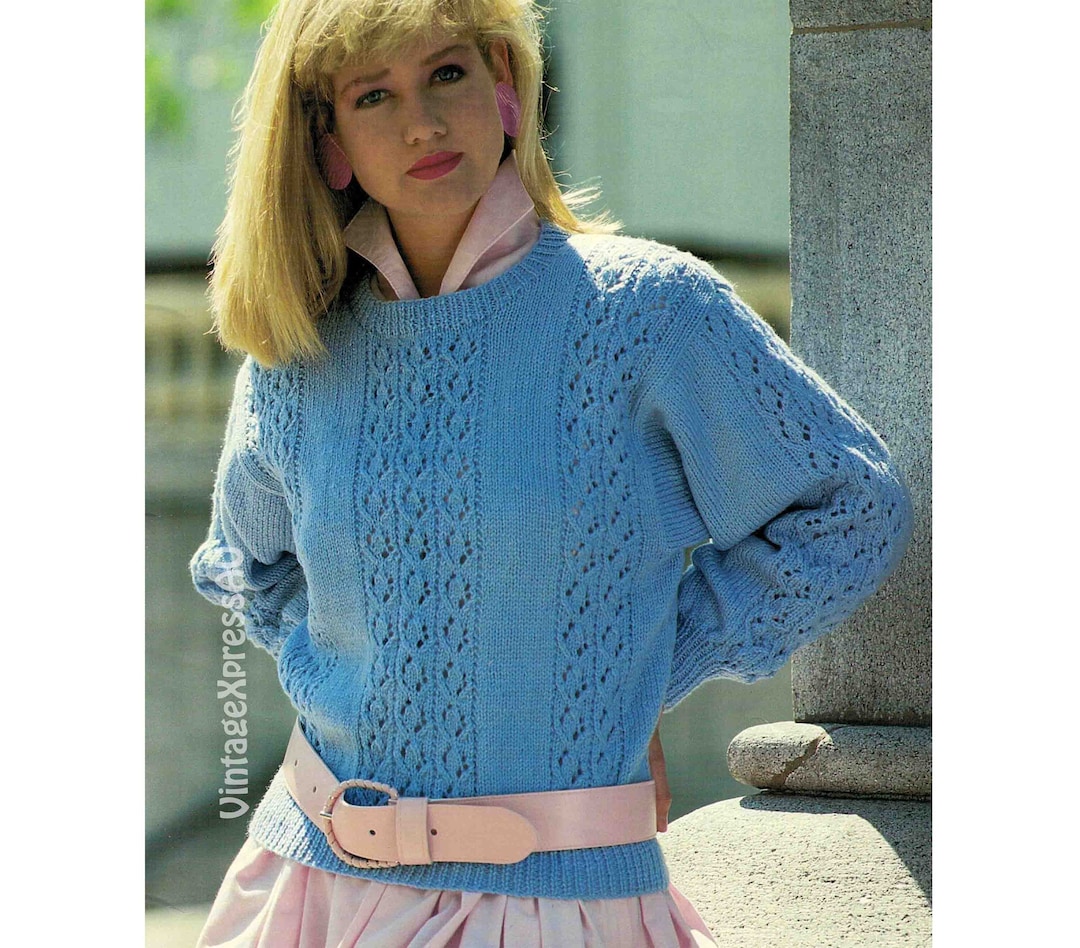 Lace Panels Sweater Knitting Pattern in ENGLISH 8 Ply DK Lady's ...