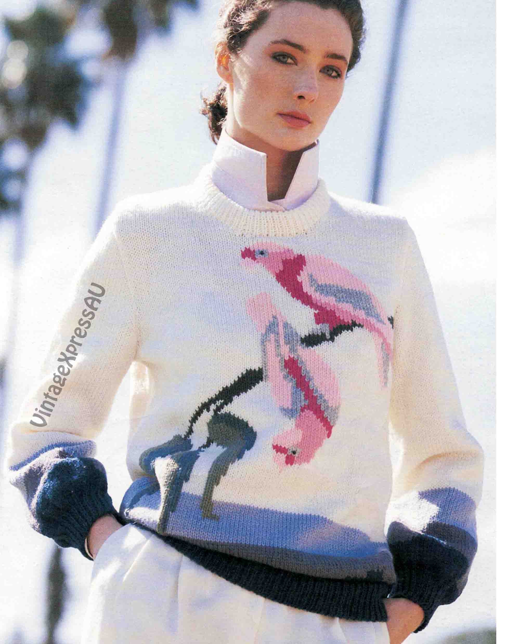Parrots Sweater Knitting Pattern DK 8 Ply Australian Galah Bird Motif ...