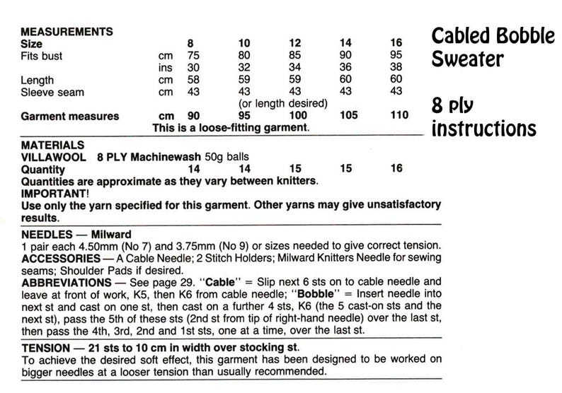 Cable Bobble Sweater Knitting Pattern Women 5 Sizes 30-38in 75-95cms ...