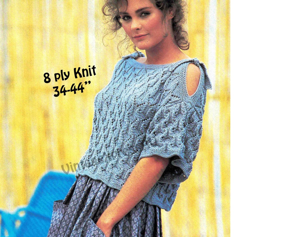 Top Shoulder Ties Lady's Knitting Pattern ENGLISH Loose Fitting 3 Sizes ...