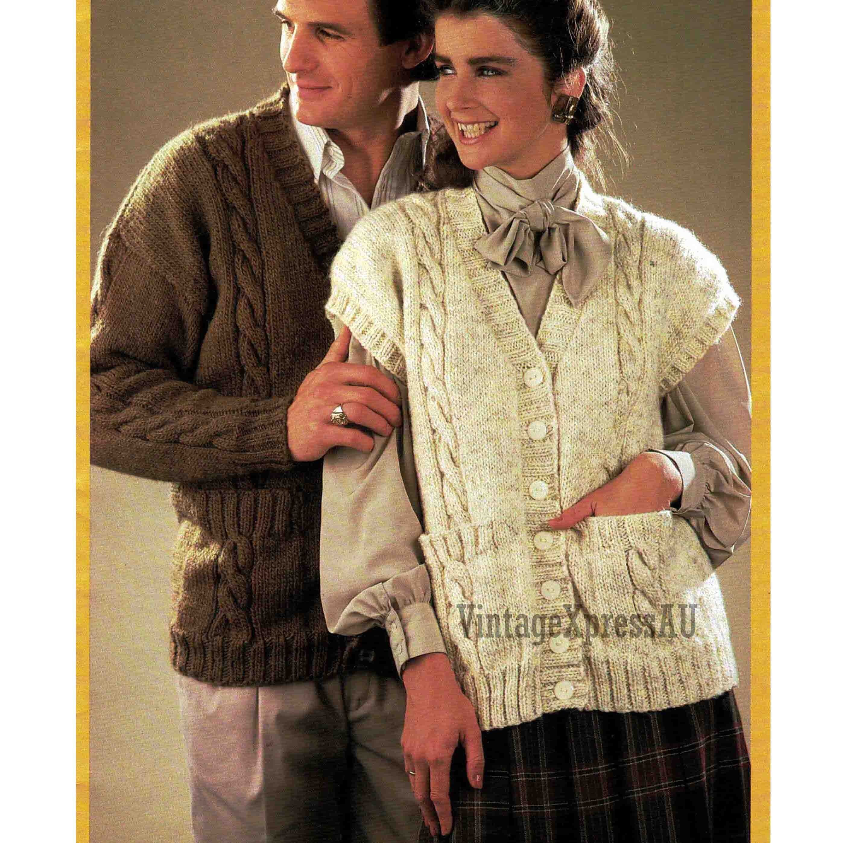 Cable Vest or Cardigan Knitting Pattern With Pockets Bulky 12 Ply 3 ...