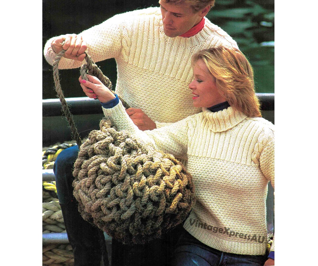 Aran Bulky Sweater Ribbed Yoke & Cable Feature Knitting Pattern Lady 4 ...