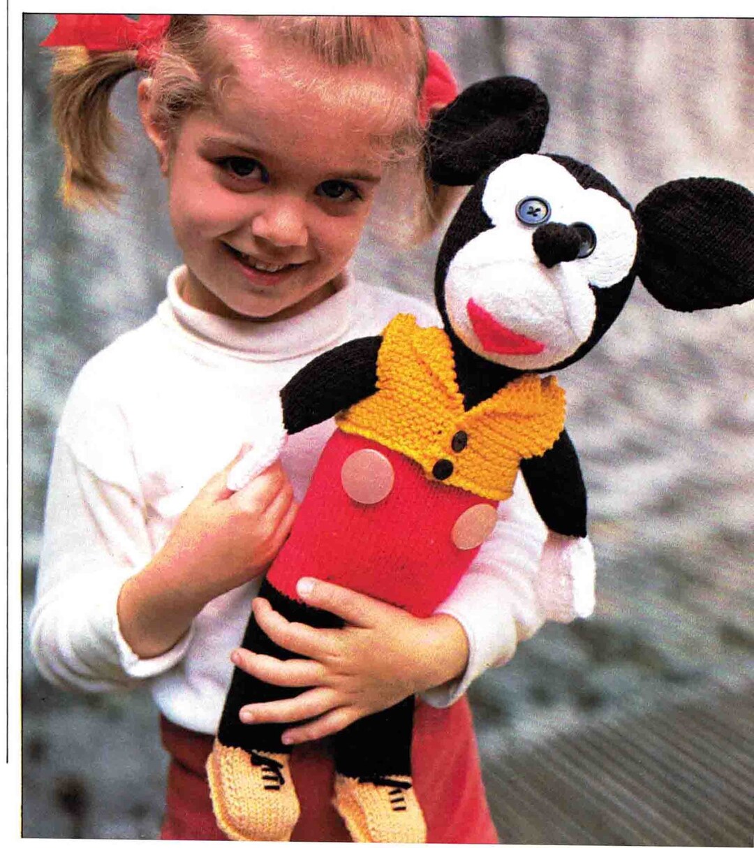 Mickey Mouse Doll Knitting Pattern 8 Ply Vintage 1970's Child's Soft ...