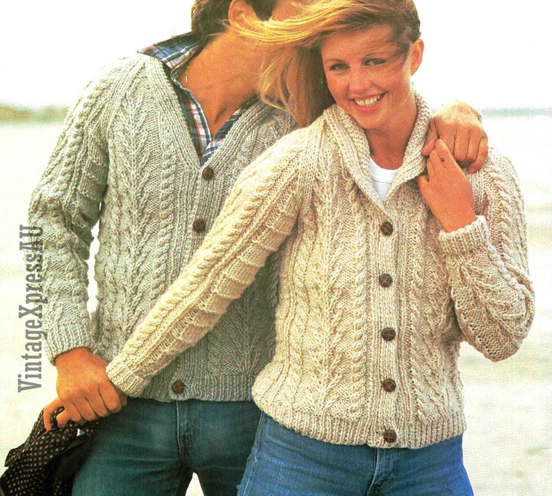 Aran Jacket or Cardigan Knitting Pattern Bulky Yarn ~ Lady With Shawl ...