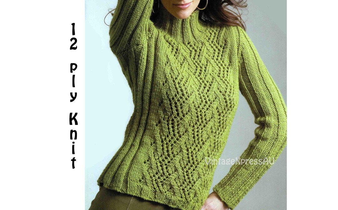 Ribbed Sweater Lace Panel Knitting Pattern 12 Ply Women's 6 Sizes XXS ...