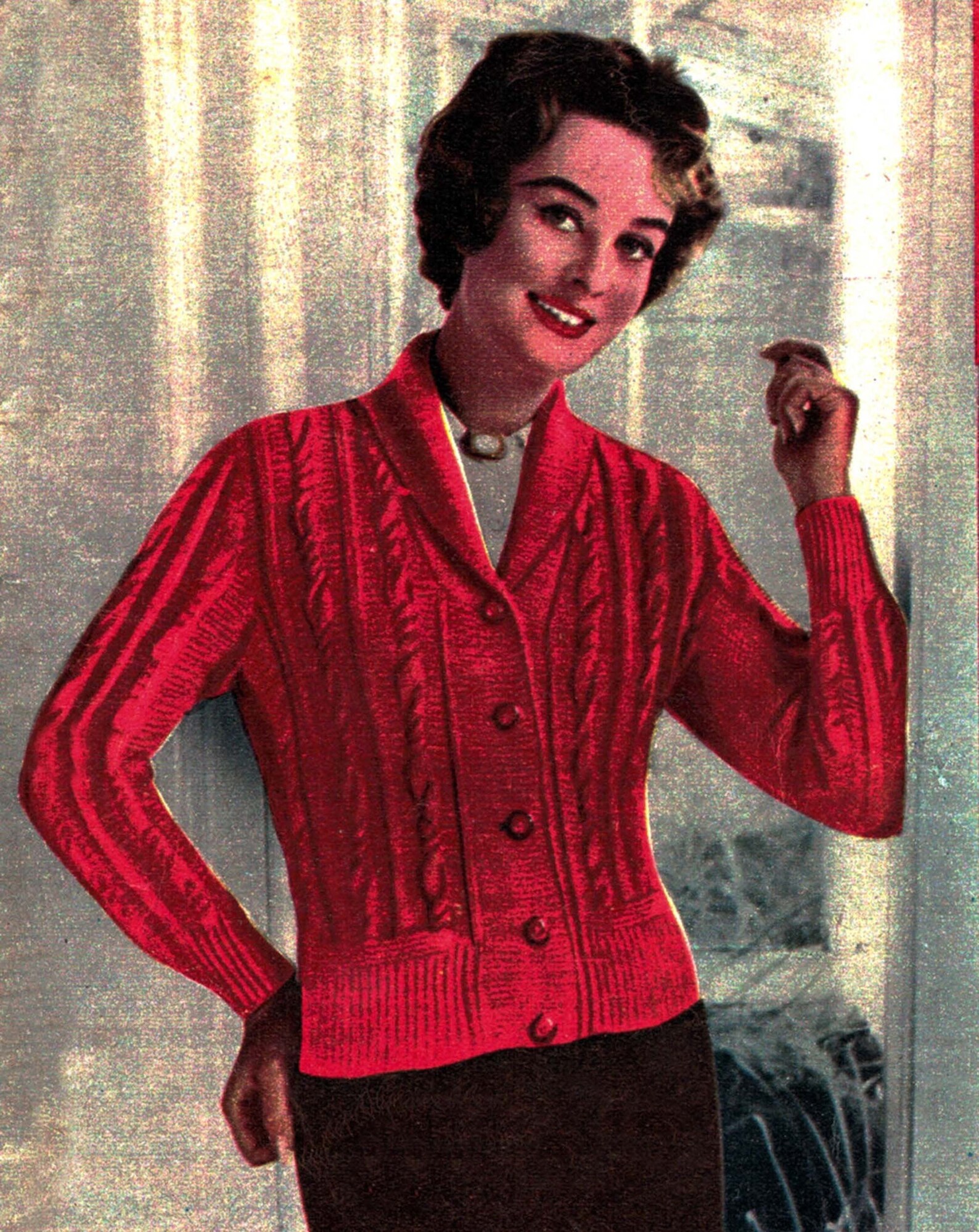 1940's Cable Knit Cardigan Pattern Women 1-size up to 36" 91.5cm Jacket ...