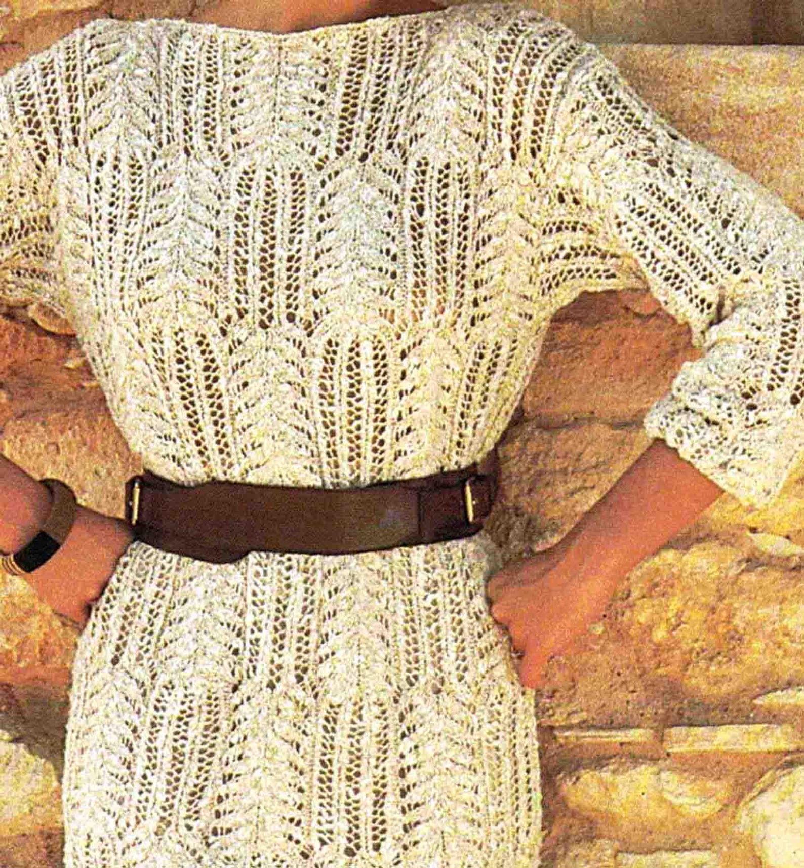 Linen Look Lacy Dress Knitting Pattern DK 8 Ply Scalloped Hem Knitted ...