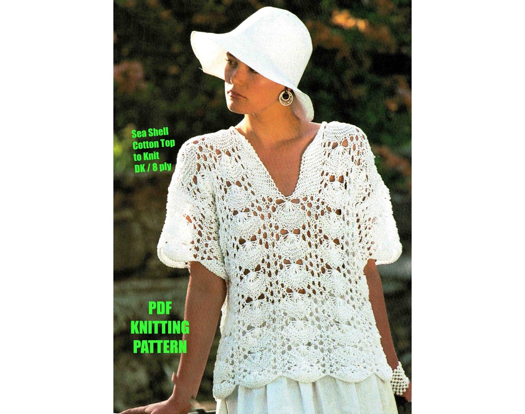 Sea Shell Cotton Top Knitting Pattern DK 8 Ply Knitted Beach Cover up ...