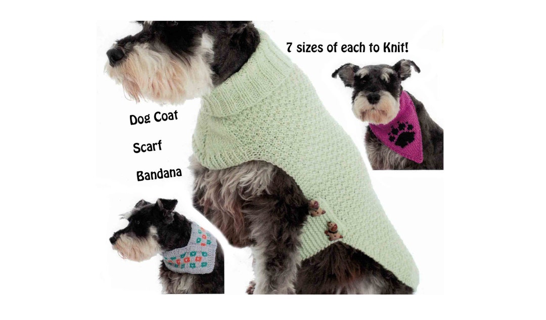 Dog Coat Scarf & Bandana Knitting Pattern in ENGLISH 7 Sizes of Each DK ...