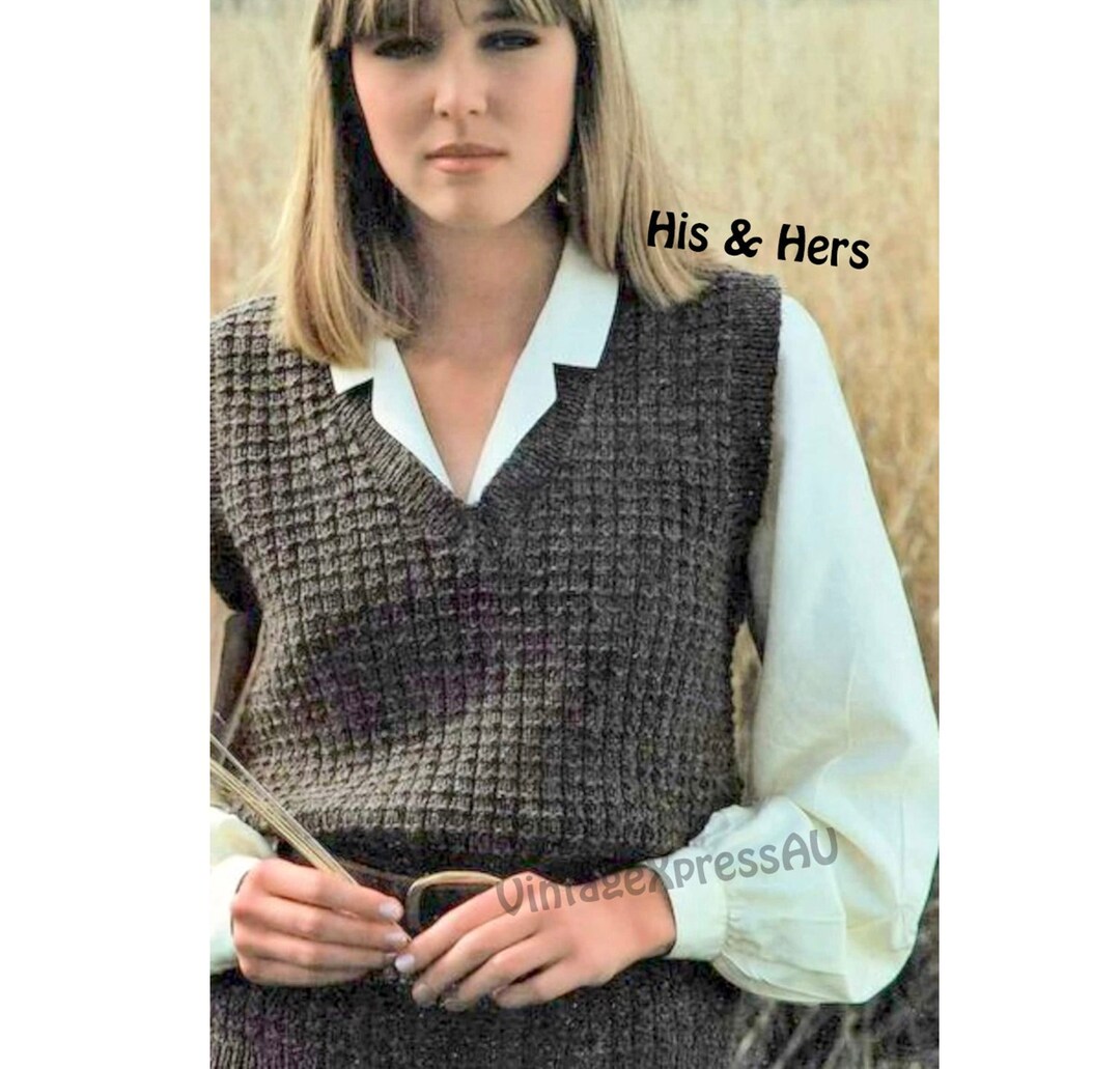 Vest Sleeveless V-neck Men Women Knitting Pattern Slipover 7 Sizes 80 ...