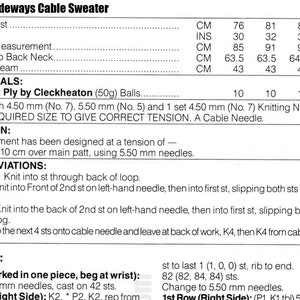Cable Sideways Sweater Knitting Pattern Lady 76-91cm Bulky 12 Ply PDF ...