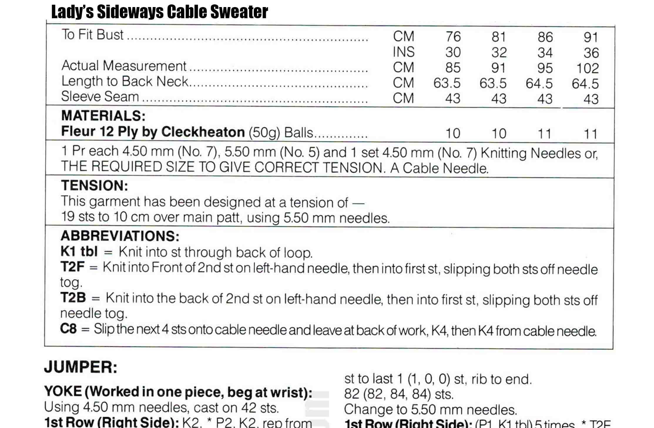 Cable Sideways Sweater Knitting Pattern Lady 76-91cm Bulky 12 - Etsy