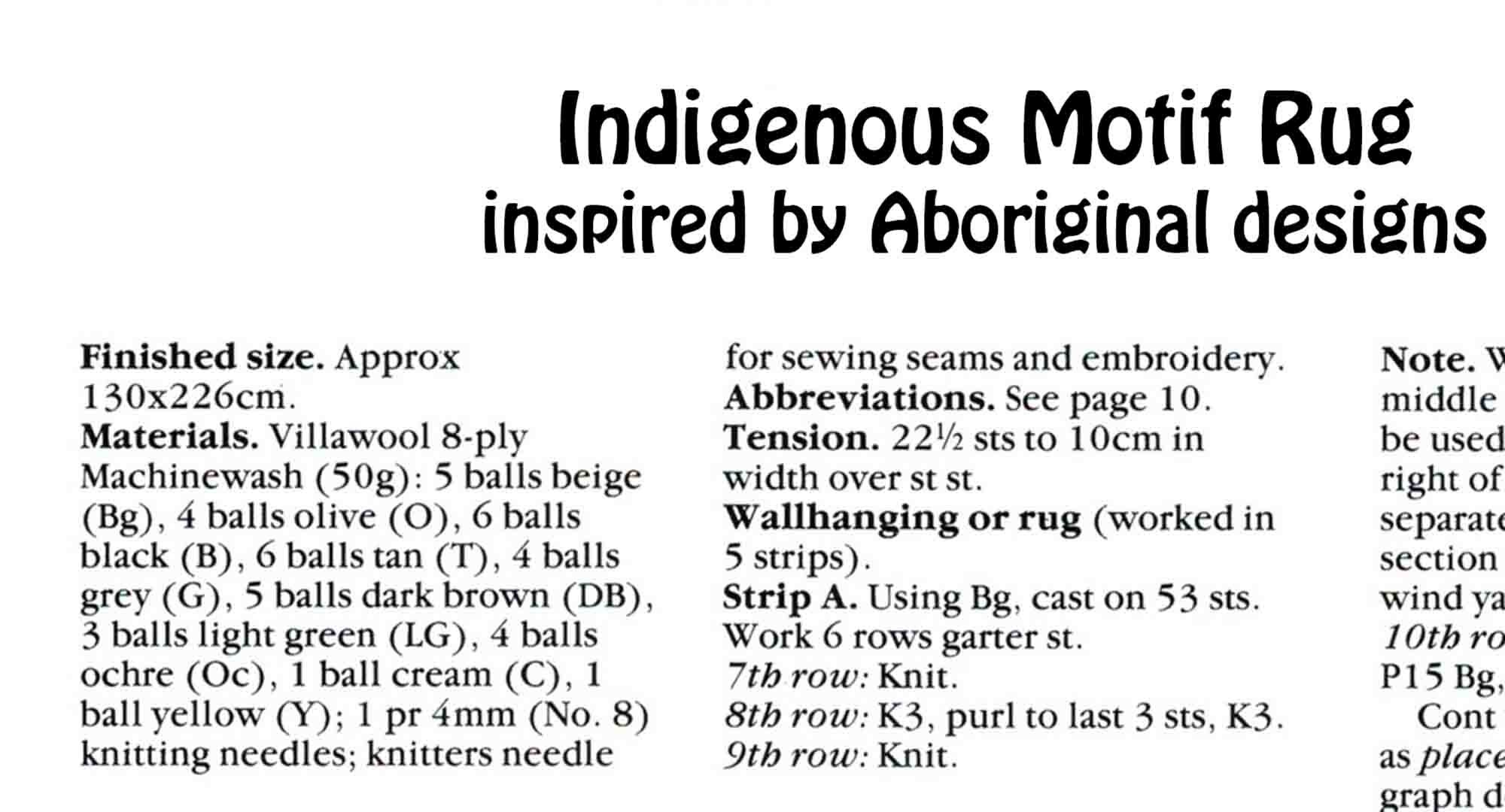 Aboriginal Motifs Knitted Rug Pattern DK 8 Ply Native Australians ...