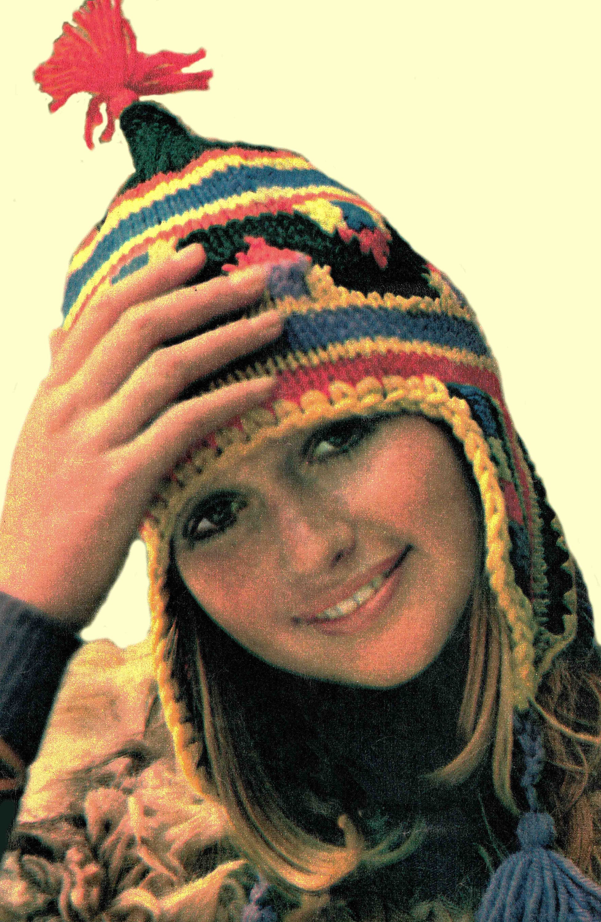 Peruvian Cap Ear Flaps Knitting Pattern in ENGLISH 3 Tassels Vintage 1970's Chunky 12 Ply ...