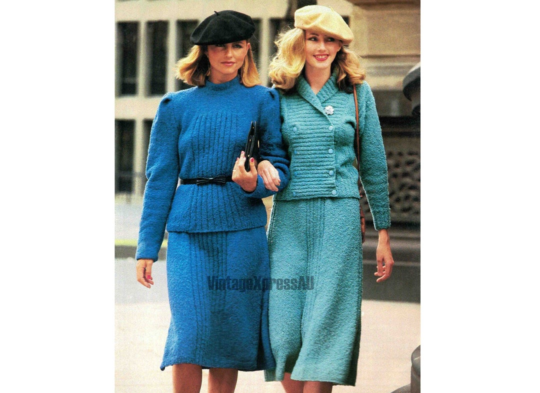 Retro Knitted Suits 2-piece Lady's Sweater & Skirts Knitting Pattern DK ...
