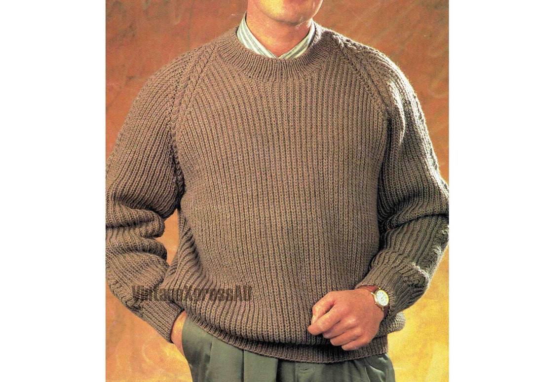 Fishermans Rib Cables Sweater Knitting Pattern in ENGLISH Men 86-122cm ...