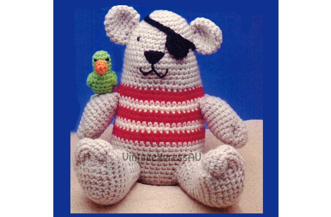 Pirate Bear Parrot on Shoulder Crochet Pattern Worsted Yarn Crocheted ...