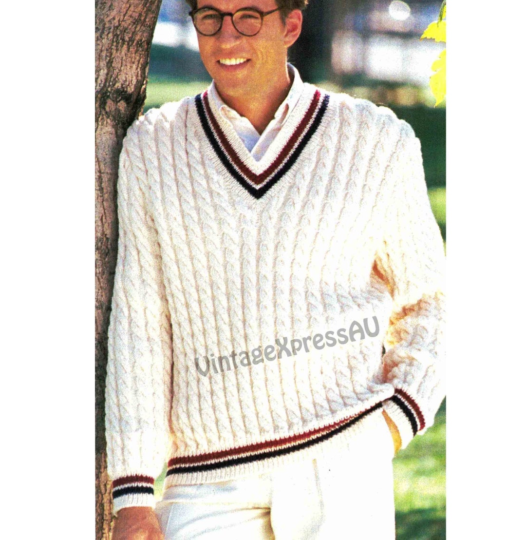 Cricket Sweater Sports Tennis Knitting Pattern DK 8 Ply Man or Lady 90 ...