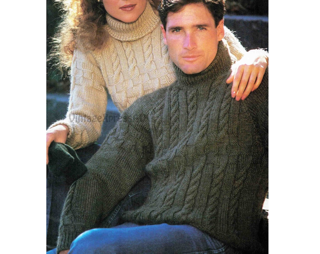 Cable Polo Neck Sweater Knitting Pattern Pullover Rolled Collar Man ...
