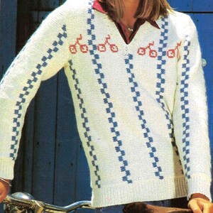 Bike Motif Sweater Bicycle Knitting Pattern Dk/light Embroidered Bikes ...