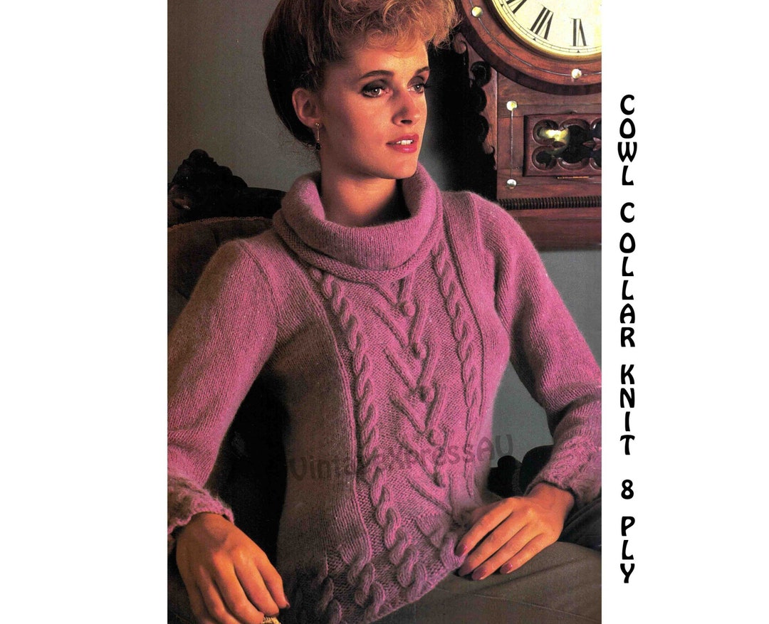 Cowl Collar Sweater Knitting Pattern in ENGLISH Lady's Pullover Roll ...