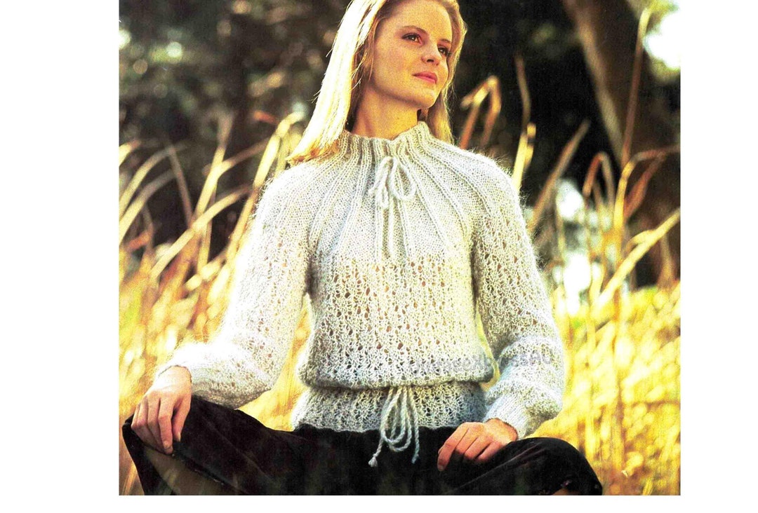 Lace Sweater Rib Yoke Twisted Cord Sweater Knitting Pattern DK 8 Ply ...
