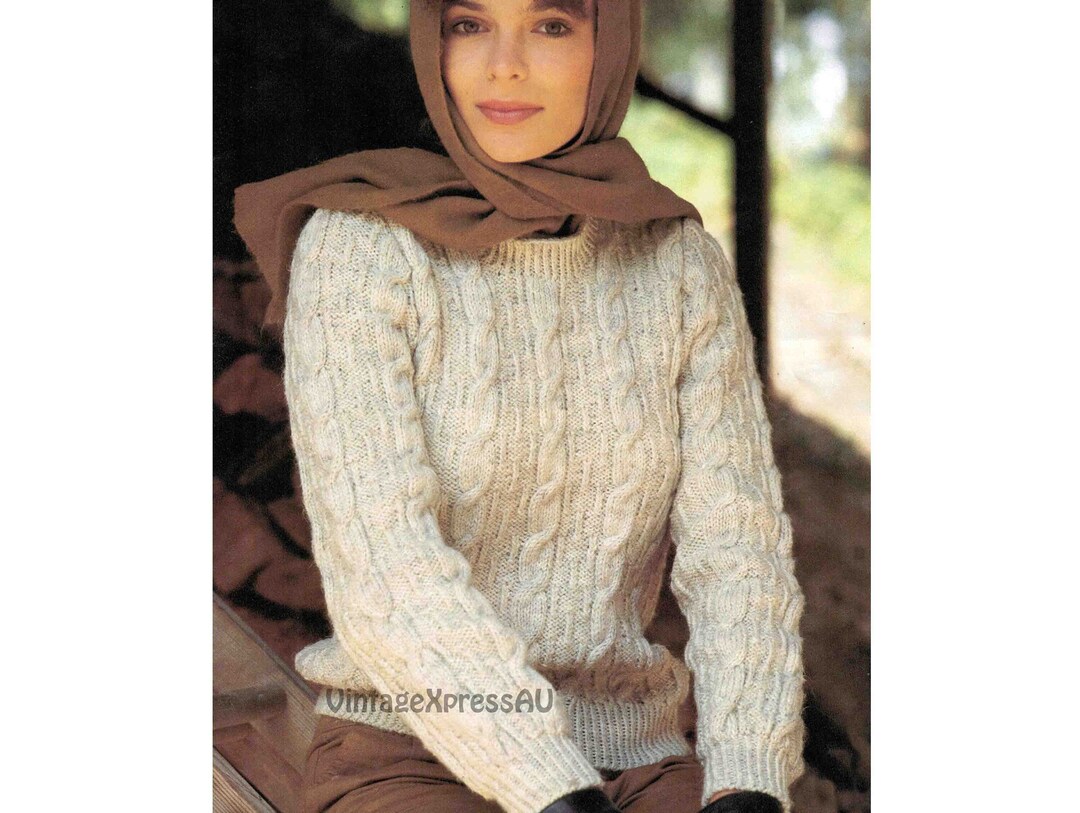 Cable Knit Round Neck Sweater Women's Knitting Pattern in ENGLISH ...