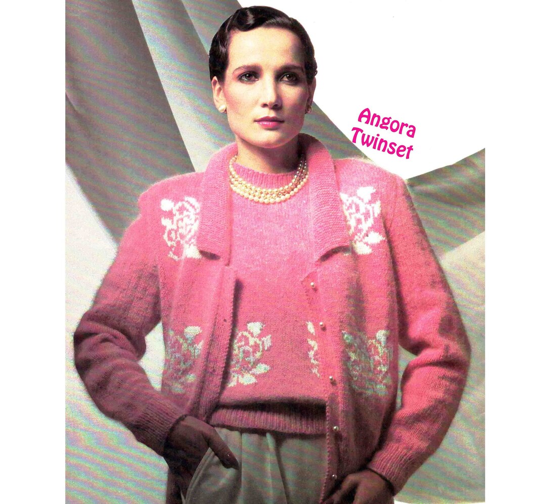 Angora Twinset Knitting Pattern 5 Sizes Women 32-40in 81-102cm 8 Ply ...