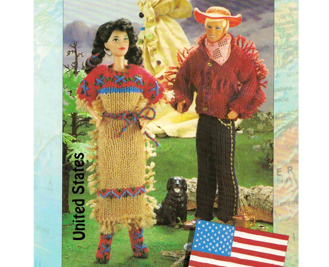Cowboy & Native American Indian Squaw Knitting Pattern DK Yarn Fashion ...